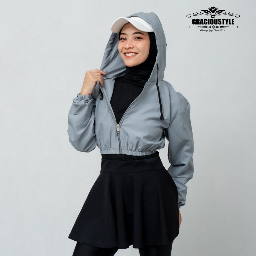 Gracioustyle - Women's Plain Crop Parachute Jacket Despo Material Crop ...