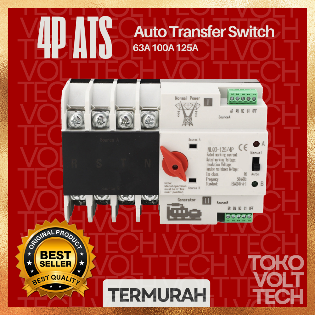 Ats Dual Power Automatic Transfer 4P 100A Electrical Selector Switches ...