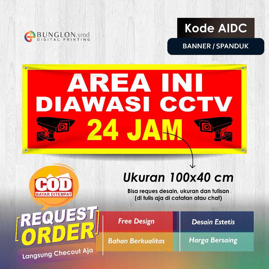 MERAH This AREA BANNER BANNER BEWARE OF CCTV 24 HOURS RED AIDC CODE ...