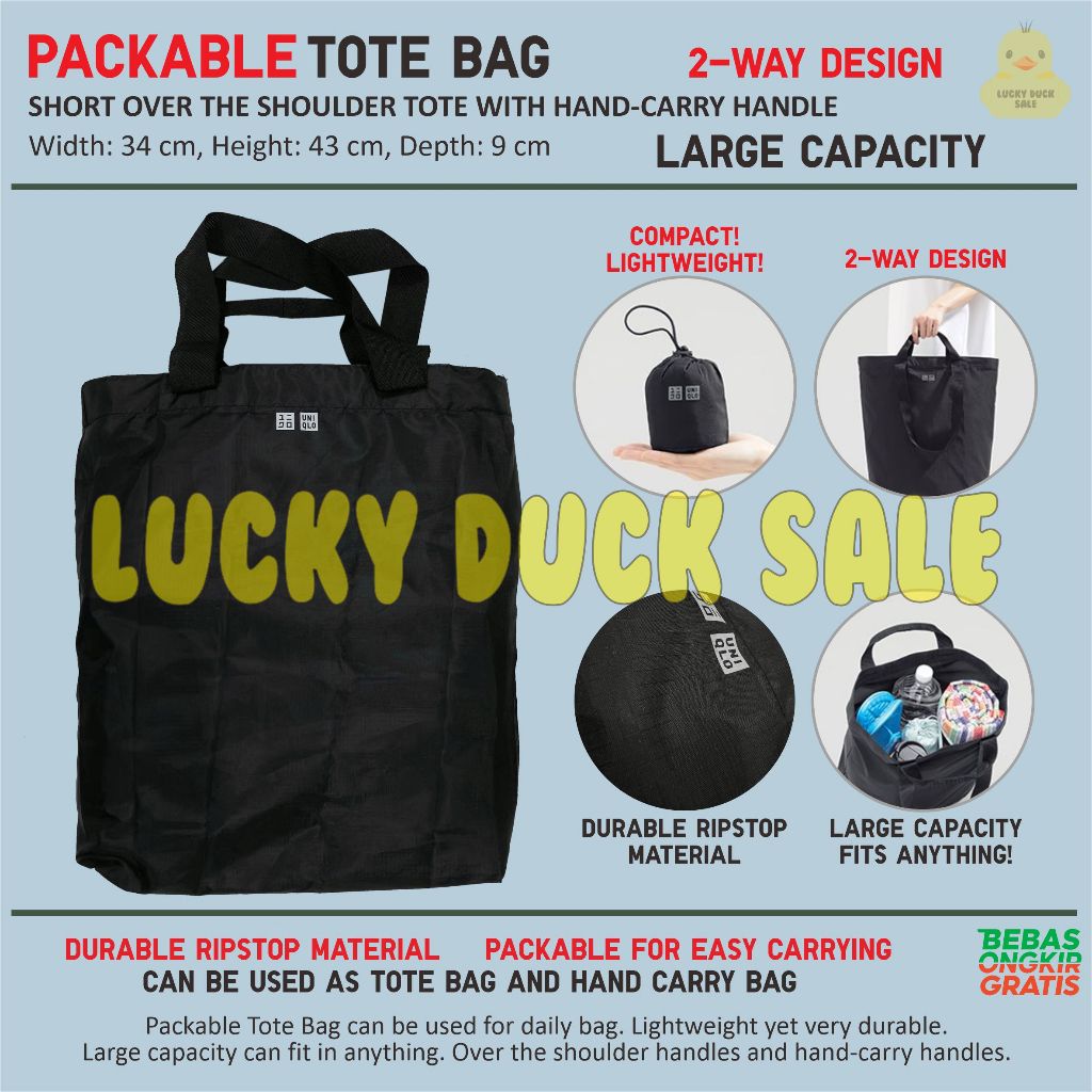 UNIQLO Packable Tote 2 Way Bag Multipurpose Nylon Shopping Pouch Bag ...