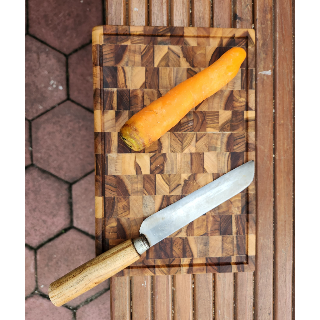 SIKU KAYU Angled Teak Wood Cutting Board with Korean Chinese Japanese ...