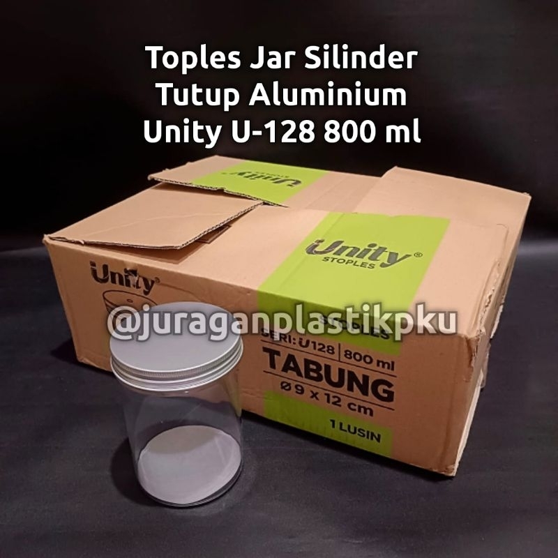 Unity U-128 800 ml Cylindrical Plastic Jar, 1 Dozen | Silver Aluminum Lid Clear Lid Cookie Tube ...