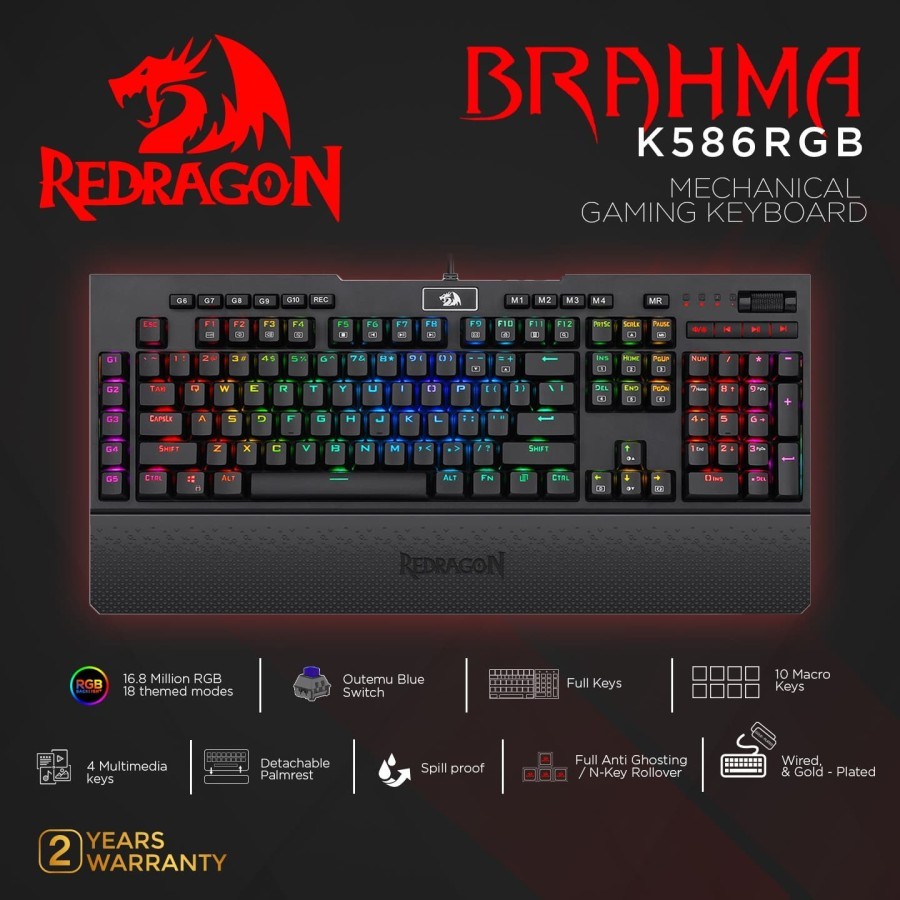 Redragon Mechanical Gaming Keyboard RGB BRAHMA - K586RGB | Shopee Malaysia