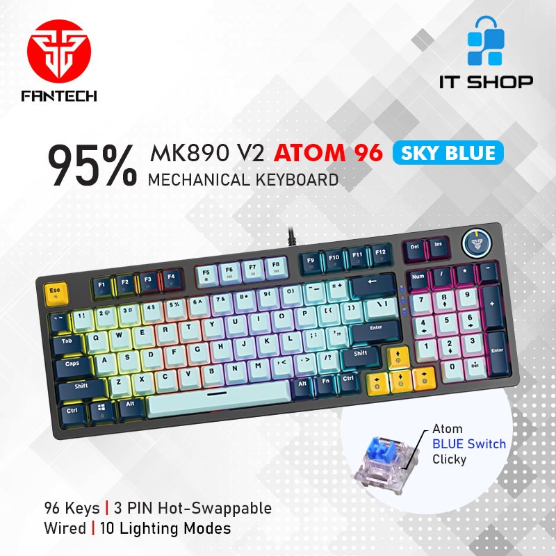 Fantech MK890 V2 ATOM 96 95% RGB Mechanical Keyboard SKY Blue - Blue Switch | Shopee Malaysia