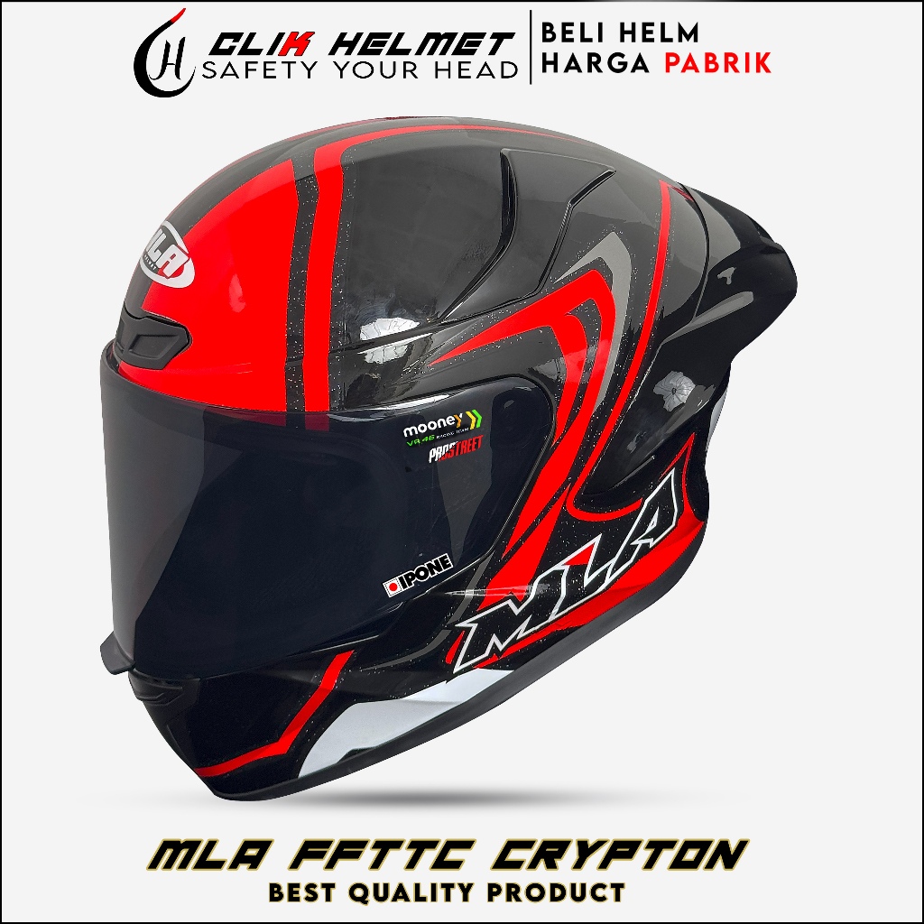 Mla Crypton Full Face Helmet | Performance Red Glass Visor Smoke Motif | Sni KYT Premium Helmet ...
