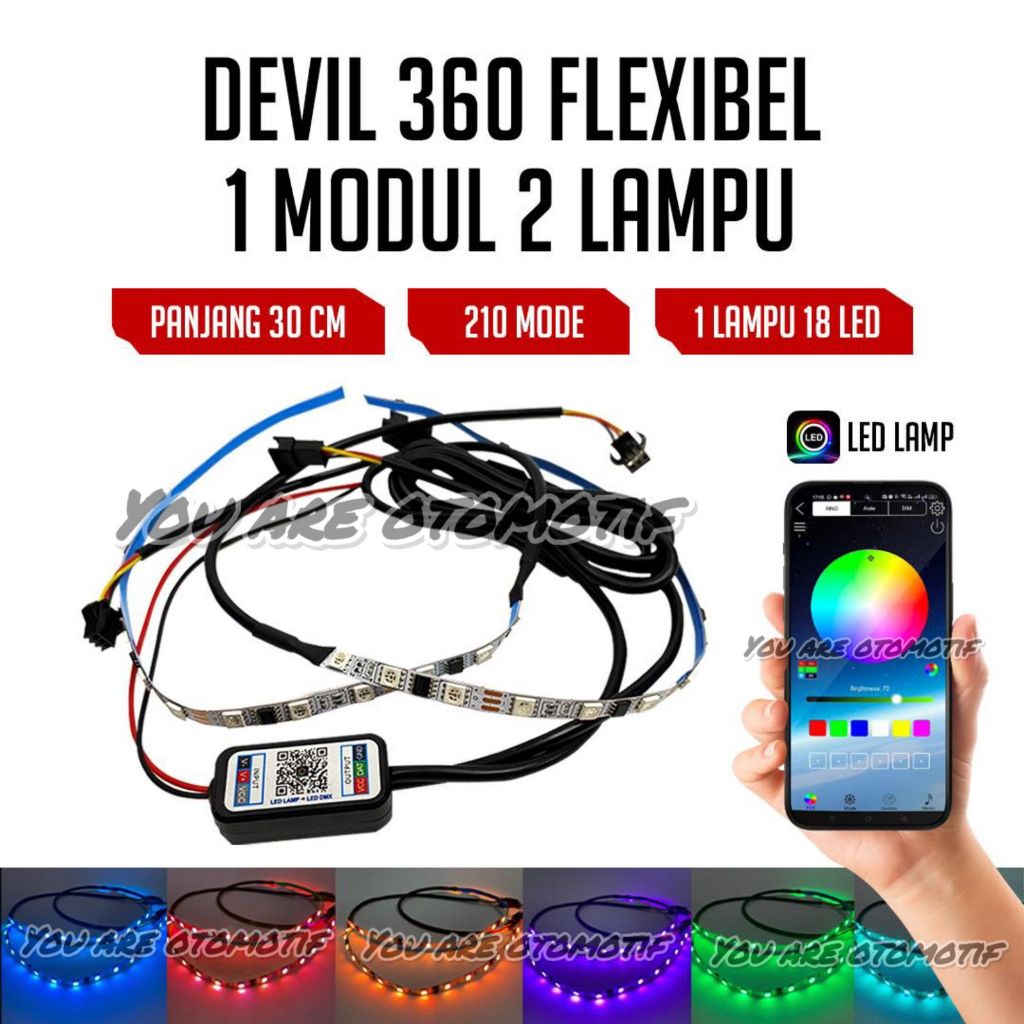 UR DEVIL 360 RGB LENTUR PANJANG 30CM 18 LED 1 MODUL 2 LAMPU BLUETOOTH ...