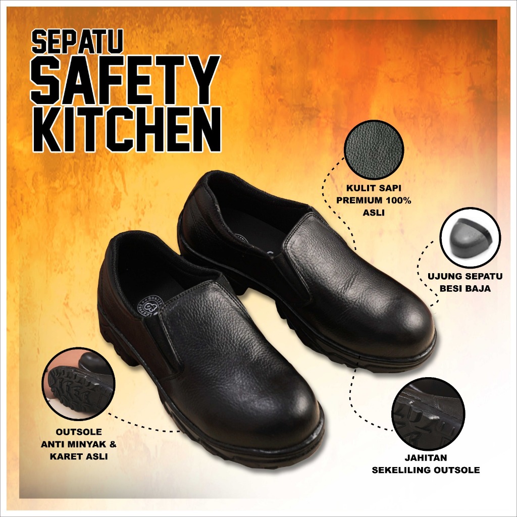 Chef Kitchen Septy Men's Slip On Safety Shoes Steel Toe 100% Cowhide ...