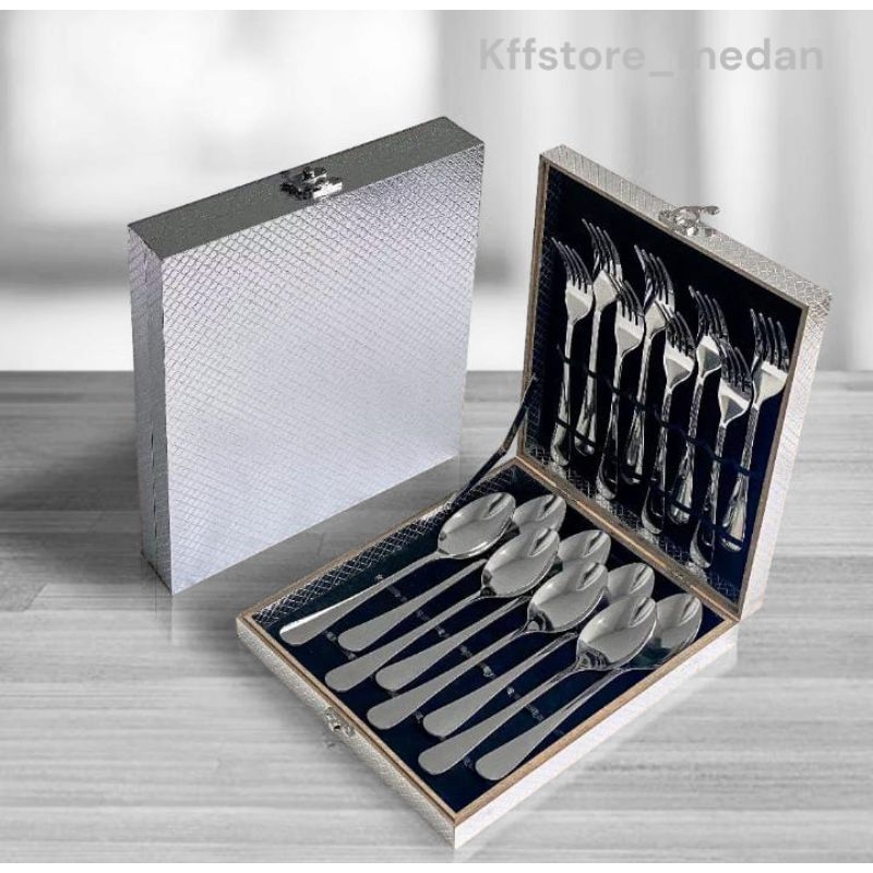 Sultan Silver Spoon + Fork Set (1 box = contains 8 spoons + 8 forks ...