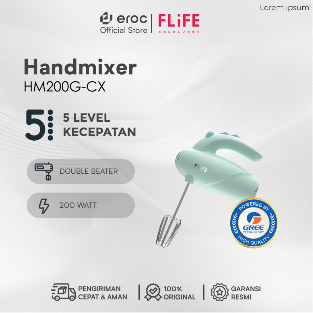 Flife - HM200G-CX Hand Mixer - 5 Speed Levels - Double Beater ...