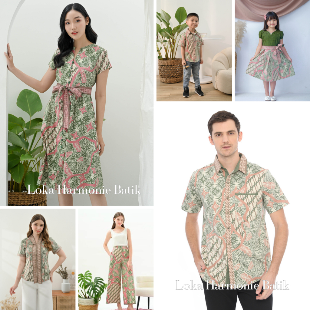 HIJAU KEMEJA Batik Motif UBI Green Green Pink Soft Calm - Tops Dresses ...