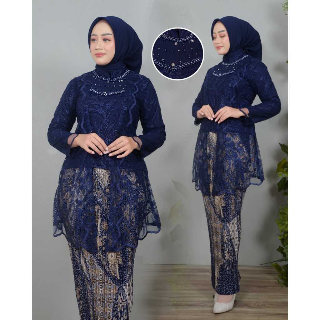Tille Leoni Tunic Kebaya and Navy Batik Plisket Skirt/ Pemium Tulle ...