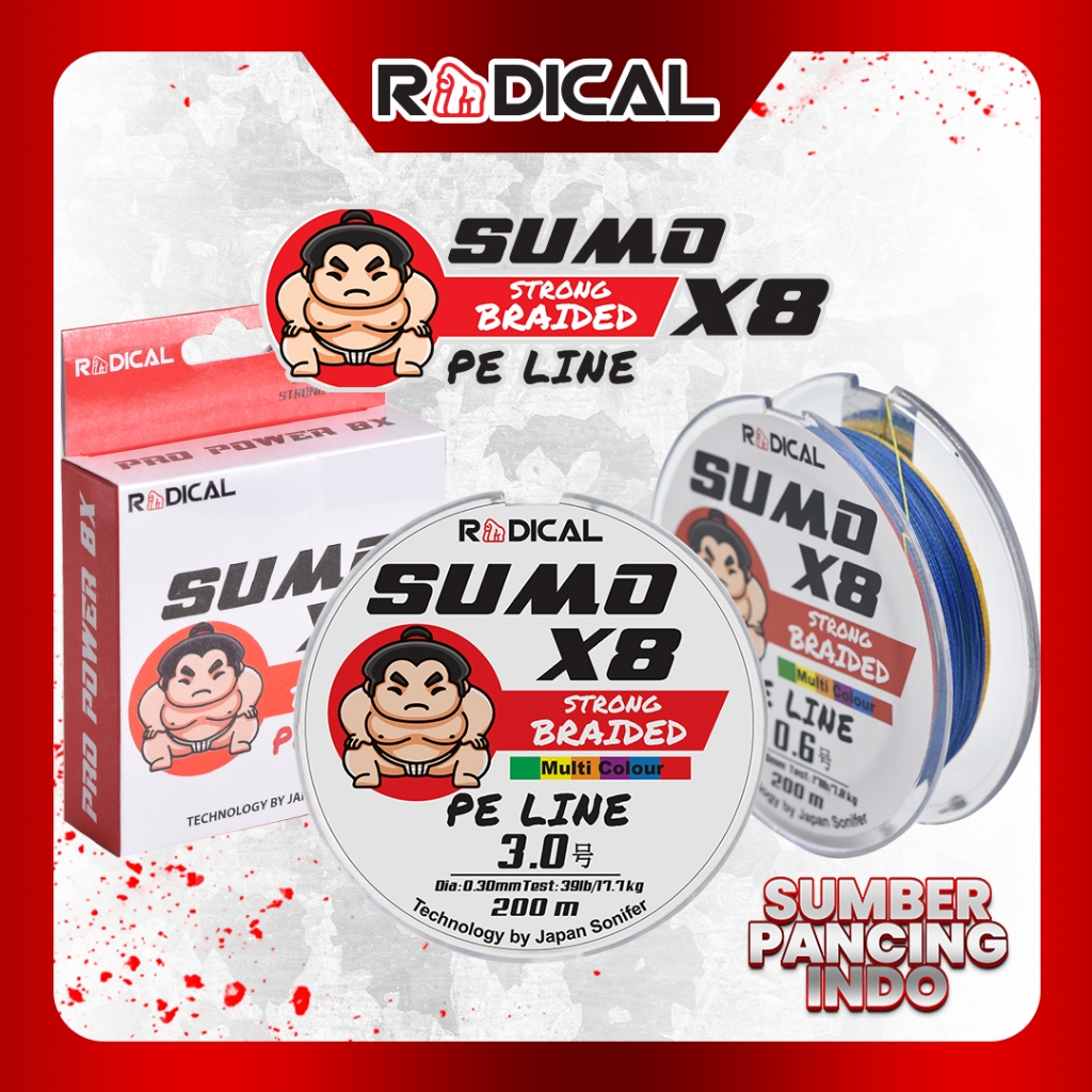 Radical SUMO X8 200M Multi Color Fishing Line PE Braided Braid ...