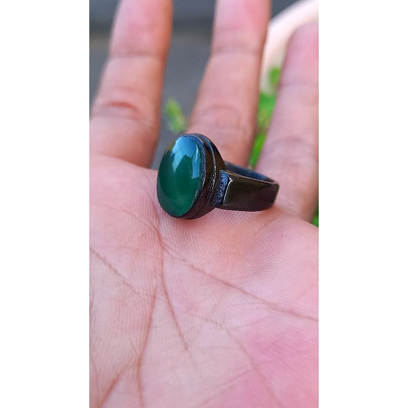 HITAM Yemeni ahdor stone ring, office size, black titanium ring ...