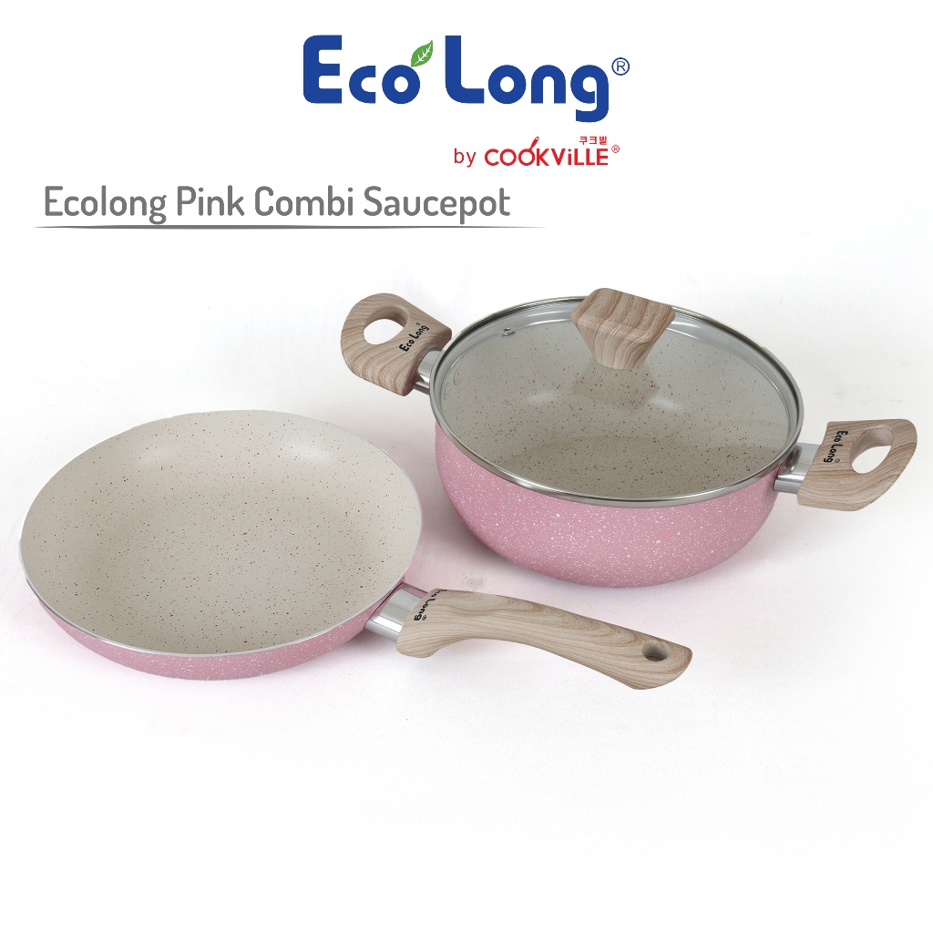 Ecolong Pink Combi Saucepot 20 cm and Frypan 22 cm | Shopee Malaysia