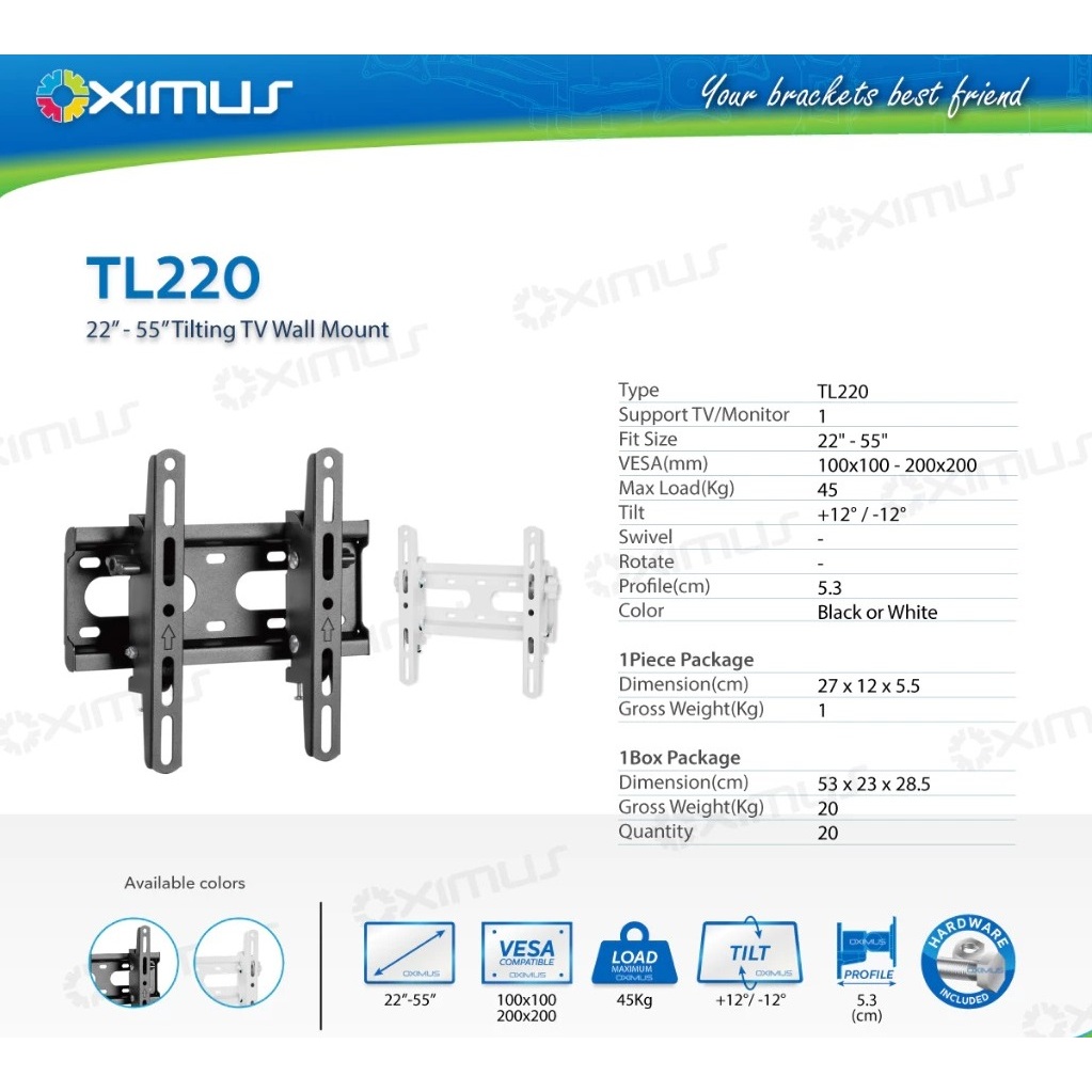 Monitor LED LCD TV BRACKET 22" - 55" OXIMUS TL220 WALL MOUNT TILT ...