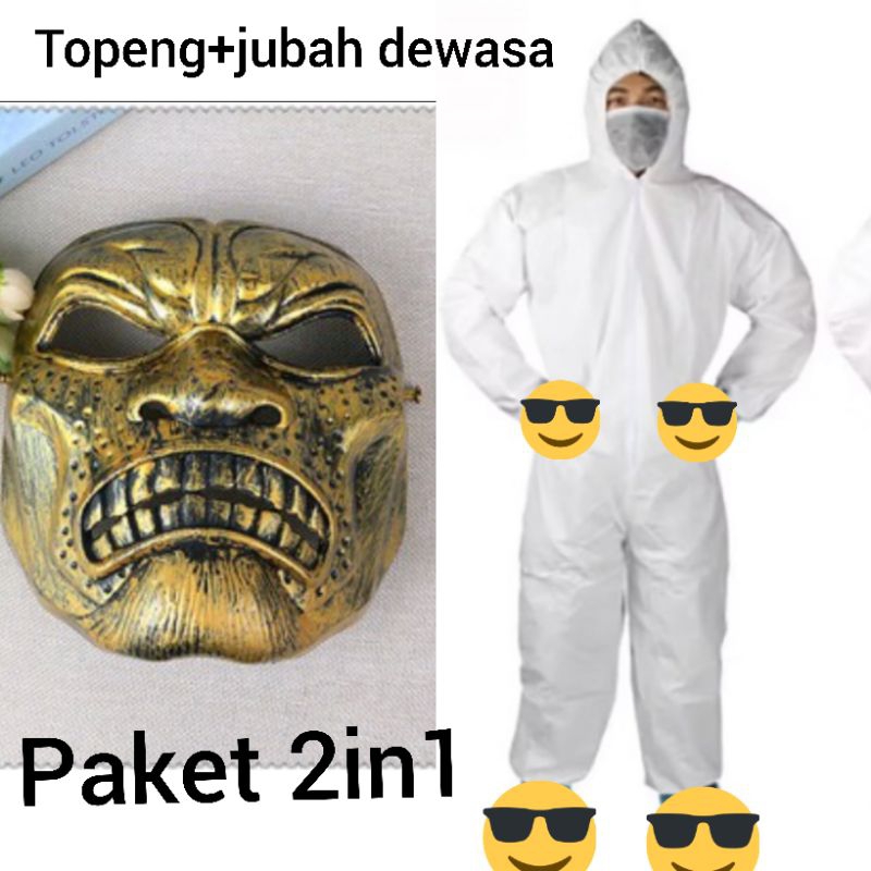 PUTIH White mask+apd package 2 in 1 adult Halloween costume | Shopee ...