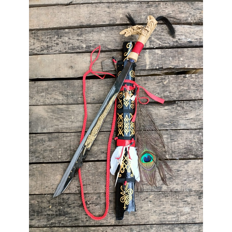 Original Kalimantan Dayak mandau with carved brass inlaid motifs ...