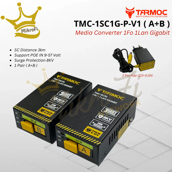 Tarmoc TMC-1SC1G-P-V1 | Media Converter 1FO 1LAN / 1 FO 1 LAN Gigabit POE IN 9-57 Volt | Htb ...