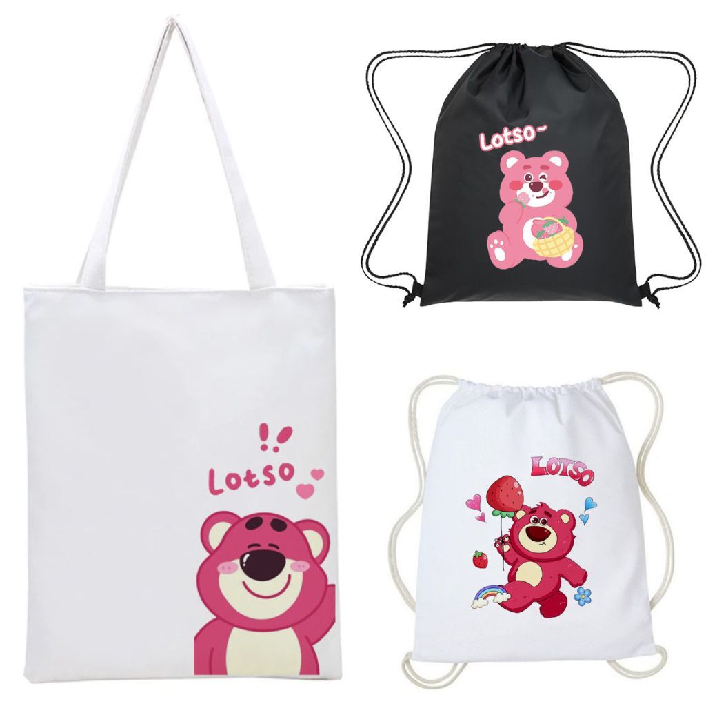 Drawstring Bag Tote Bag Lotso Pink Strawberry Bear Cute String Bag Toy ...
