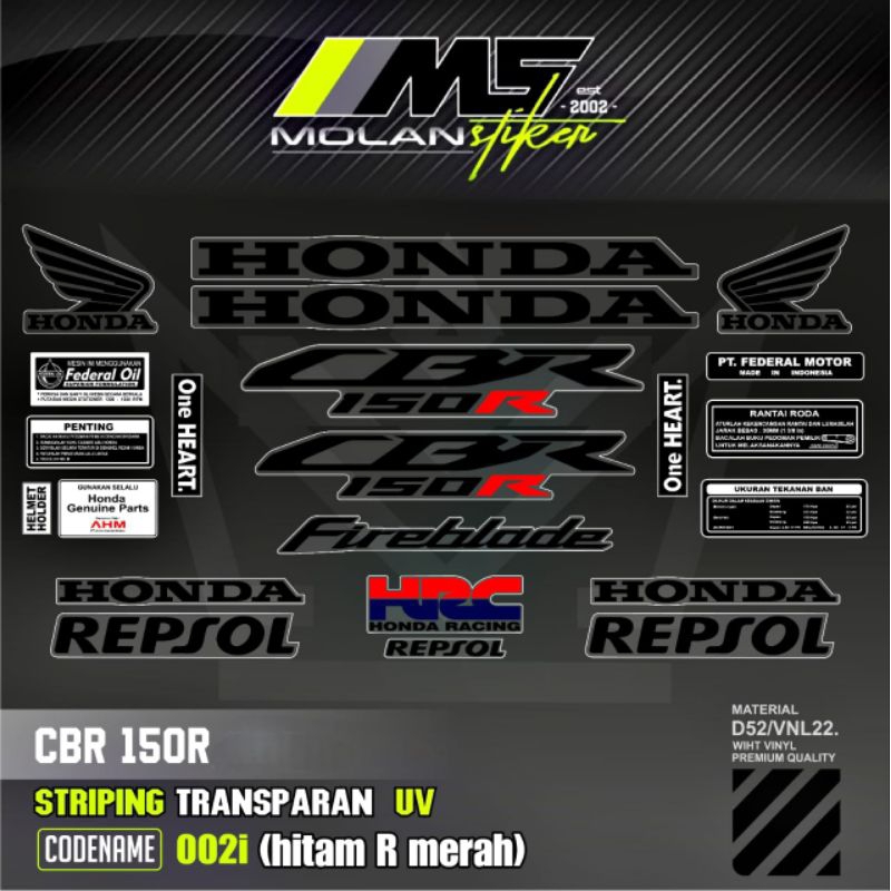 HITAM Sticker Striping Transparent Variation Uv Cbr Old Honda Cbr 150r ...