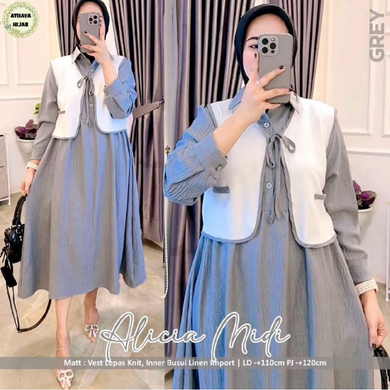 Alicia midi dress premium airflow cringkle strap vest gamis, latest Eid ...