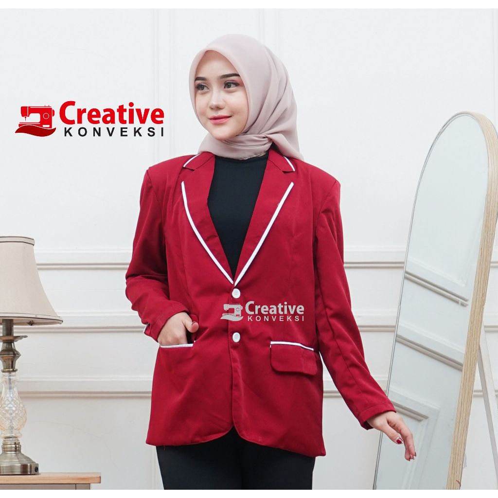 MERAH PUTIH Jas Blazer Men Women Formal Two Button Slim Fit jas Red ...
