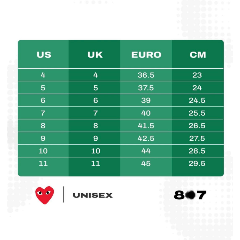 Table Size Chart Converse CDG Sneakers | Shopee Malaysia