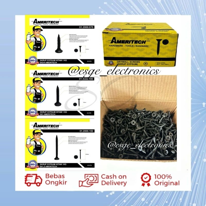 HITAM Original BLACK GYPSUM SCREWS AMERITECH FULL 1 KG GYPSUM SCRUP ...