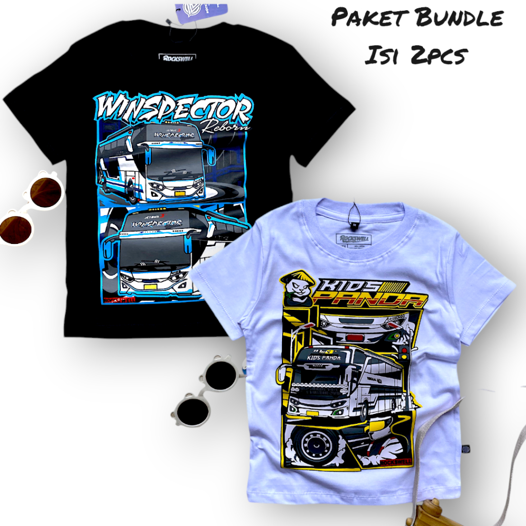 Children's tops, package of 2pcs, winspector kids panda bus motif ...
