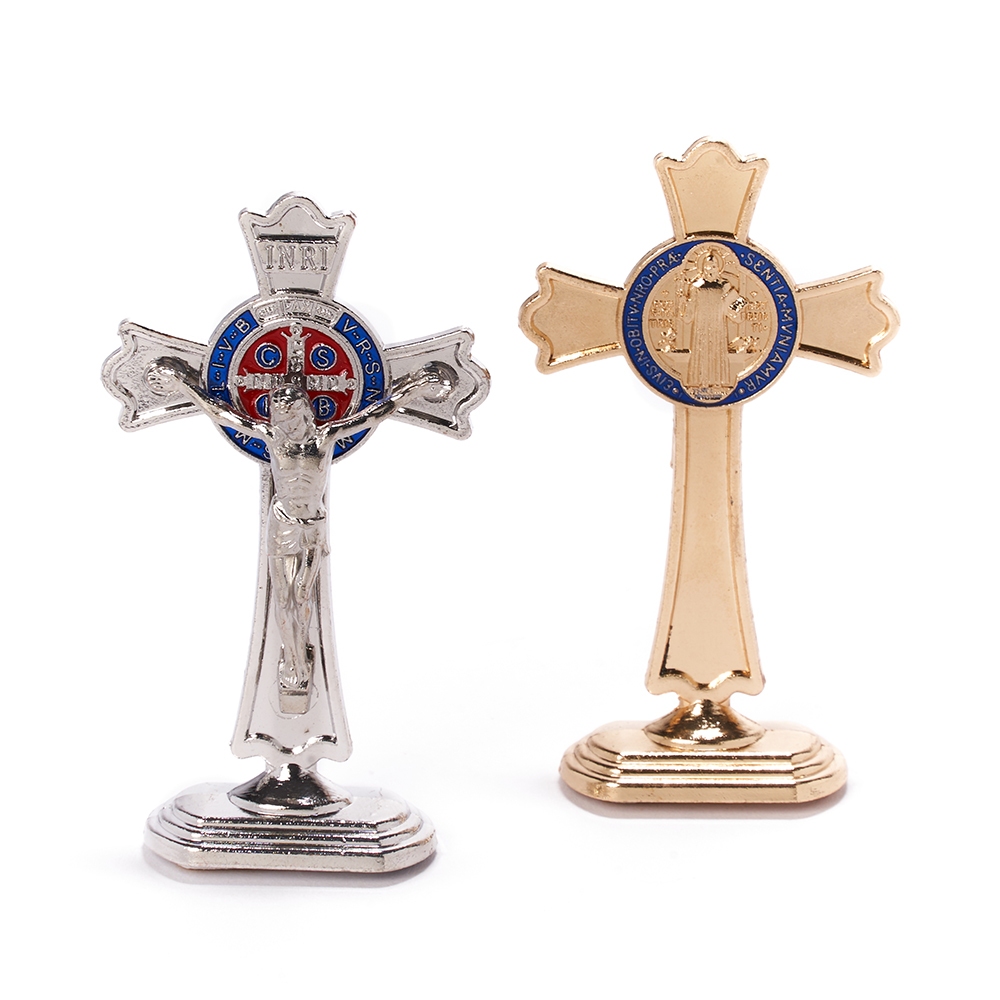 Mini Benedict Iron Catholic Sitting Cross Mica Box Display Table Cross ...