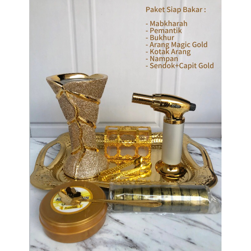 Ready to Burn bukhur Package / Mabkharah Set Gold / Mabkhara Set Arabic ...