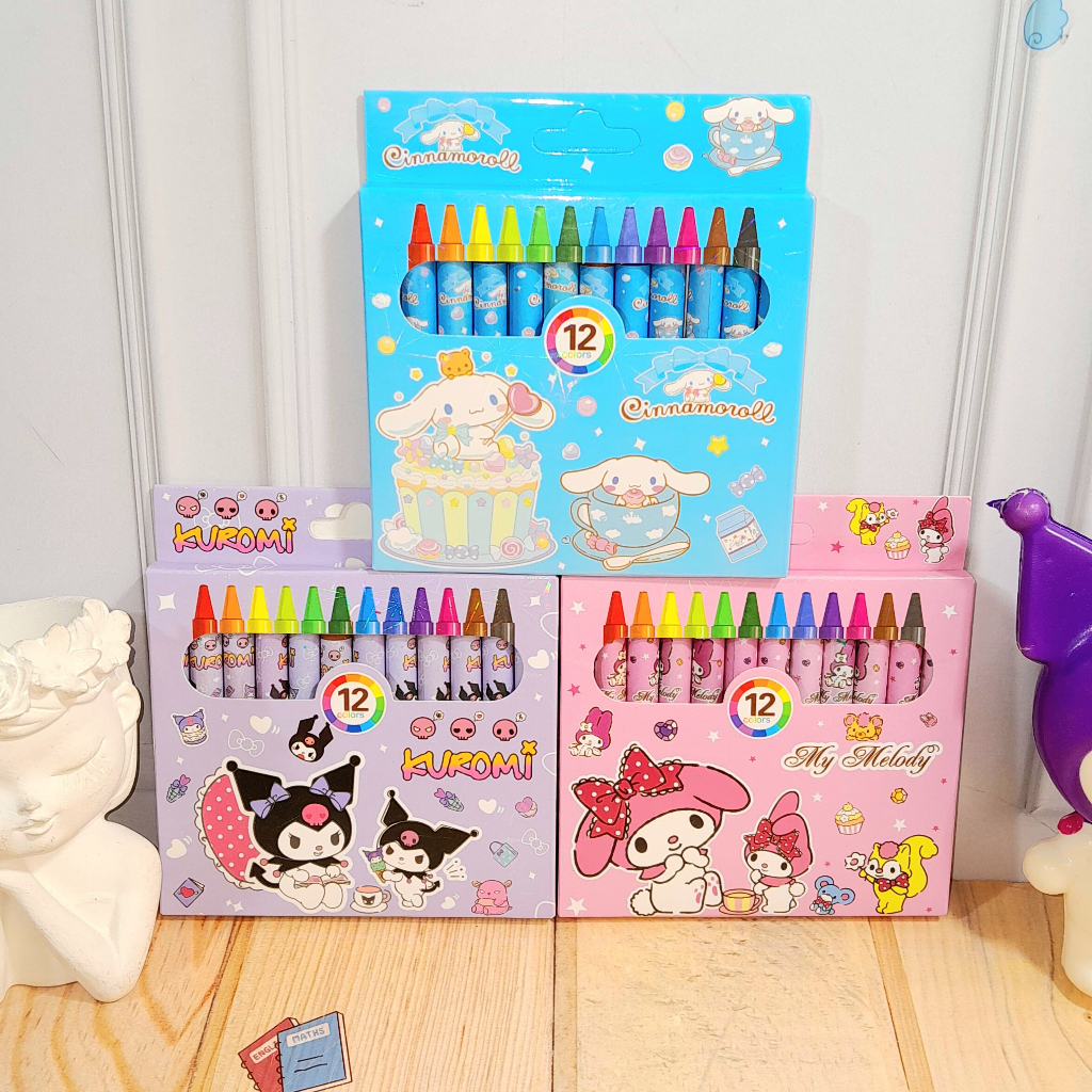 Sanrio Mini Crayons 1 Set contains 12 PCS Kuromi Melody Cinnamoroll ...