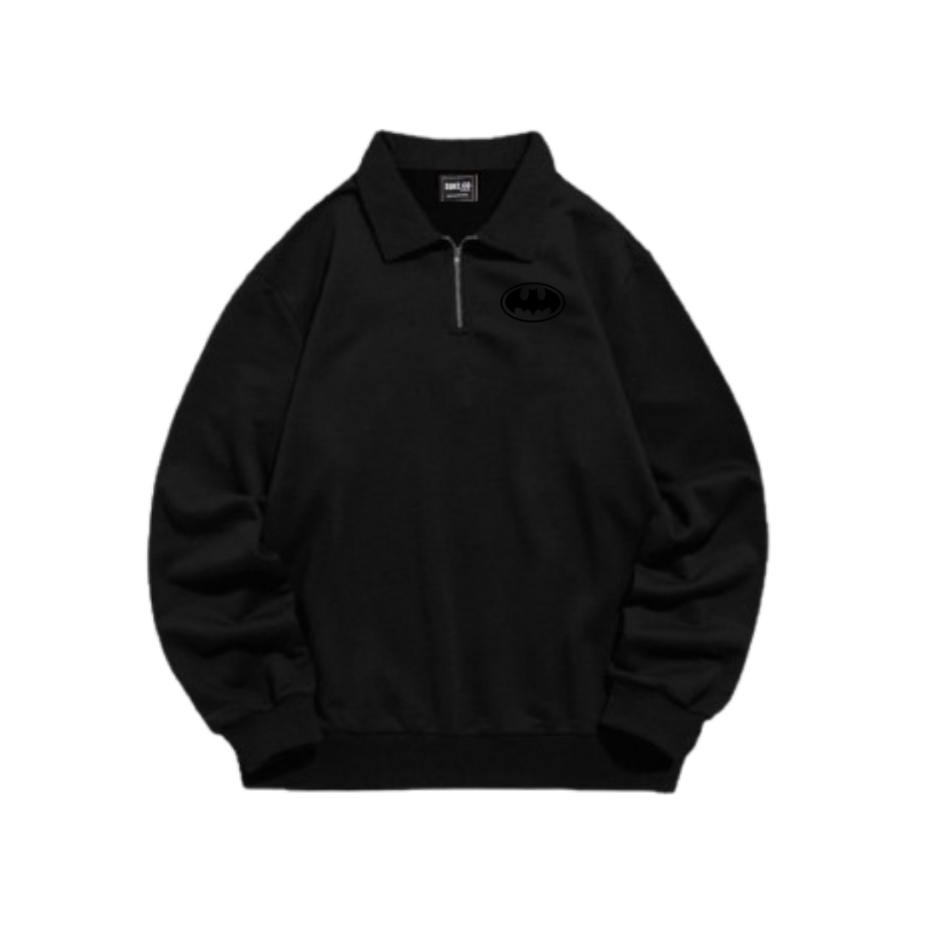 HITAM Sweatshirt Black Plain Halfzip Batman Round Logo Side/Jacket ...