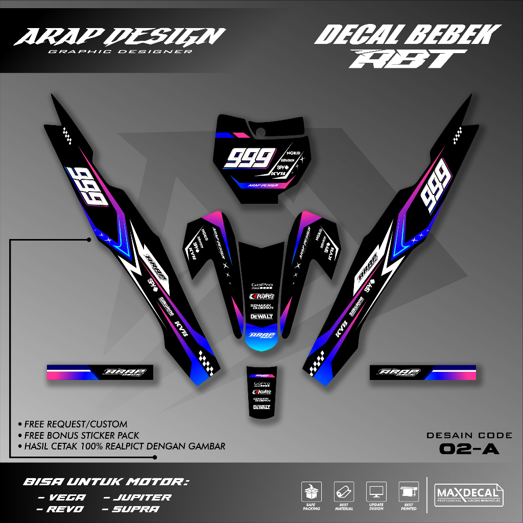 Arap DESIGN Sticker Variation RBT/GTX VEGA R NEW Duck Striping Decal ...