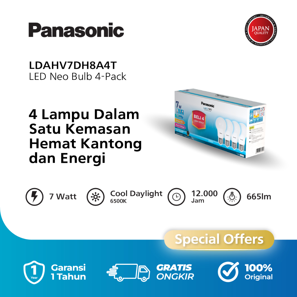 Panasonic LED Neo Bulb 4 Pack 7 Watt - Cool Daylight | Shopee Malaysia