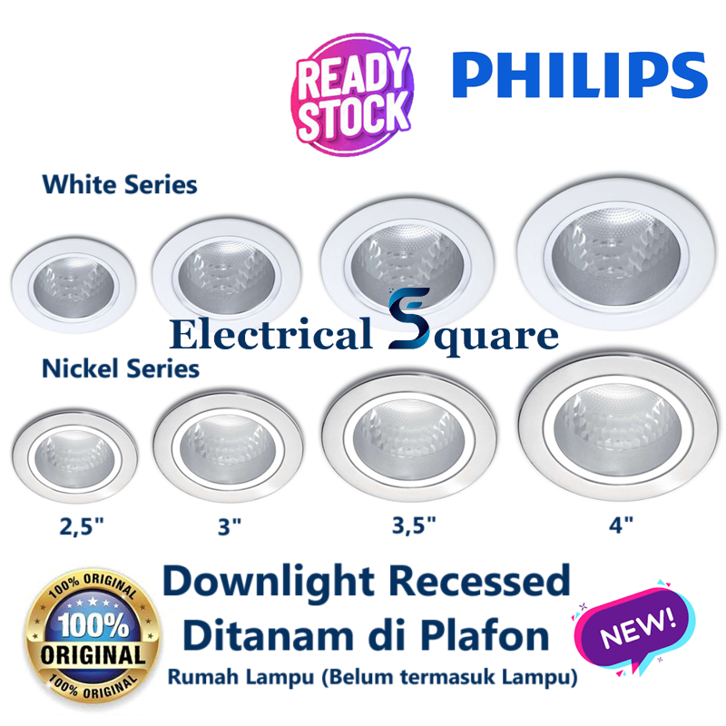 PUTIH Philips Downlight Recessed 2,5" 3" 3.5" 4" White & Silver Ceiling Lamp Housing 66661 66662 ...