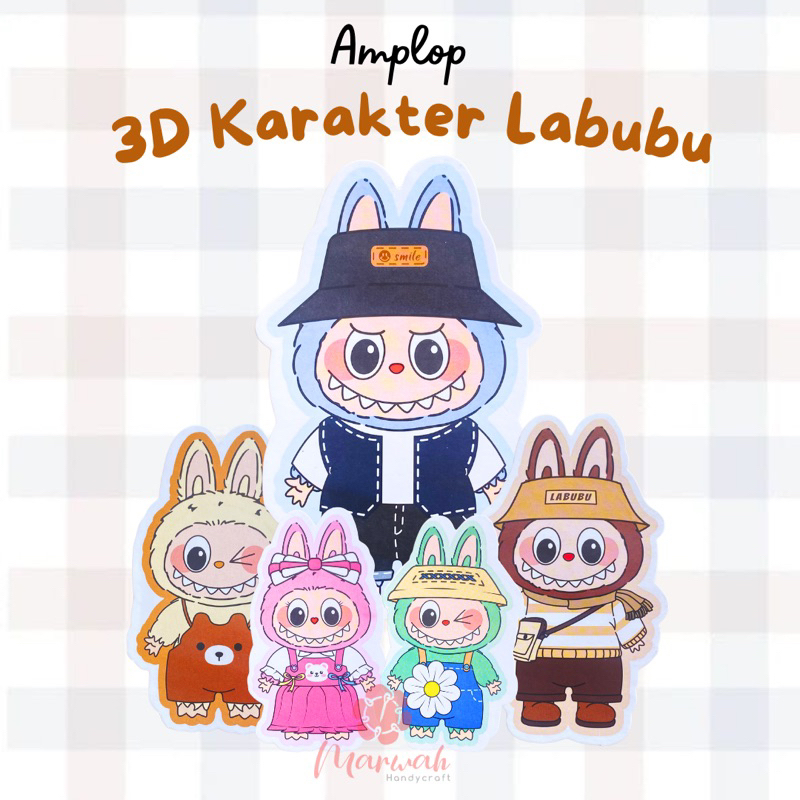 3d Labubu Character Envelopes contains 5 pcs 3D Eid Envelopes ...