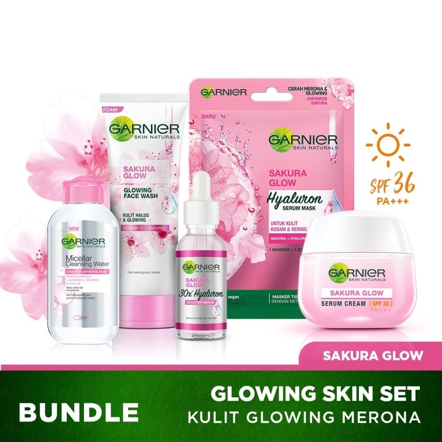 COMPLETE SET Package Garnier Sakura Glow White Serum, Day Cream, Mask ...