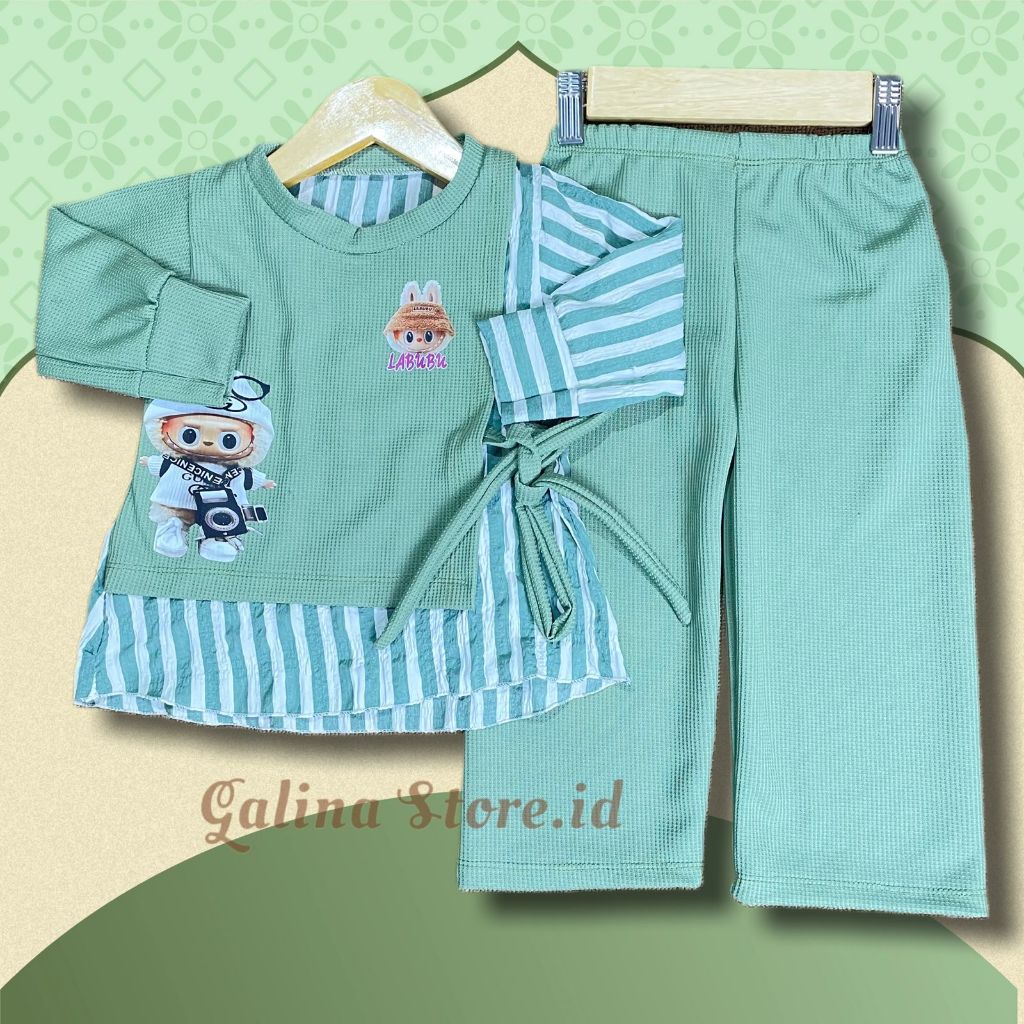 Girls' suits with contemporary Viral Labubu striped motifs. Estimated ...