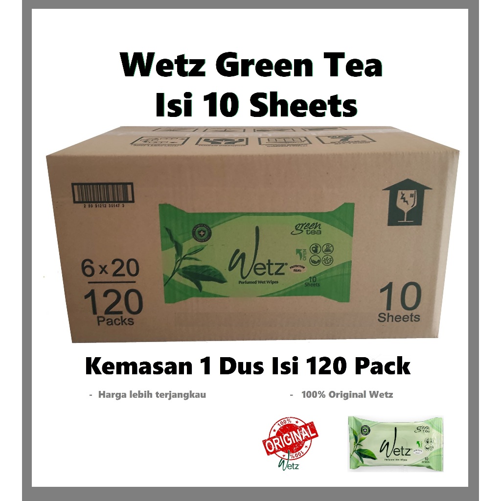 (PACKAGING 1 Dus) Wetz Green Tea Wet Wipes 10 Sheets contains 120 Packs ...