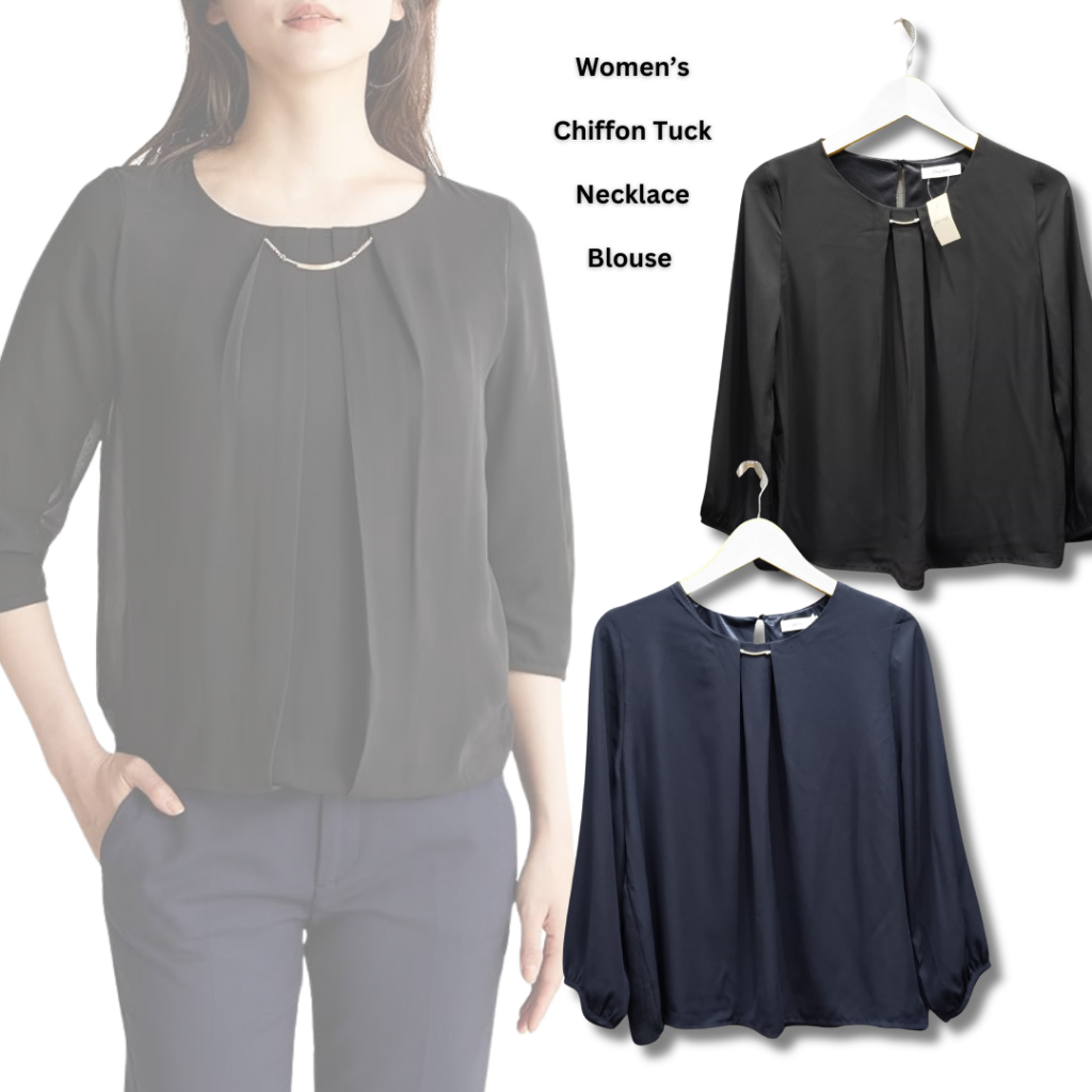 Women's Long Sleeve Blouse Top (JPN49 CHIFFON TUCK BLOUSE) | Shopee ...