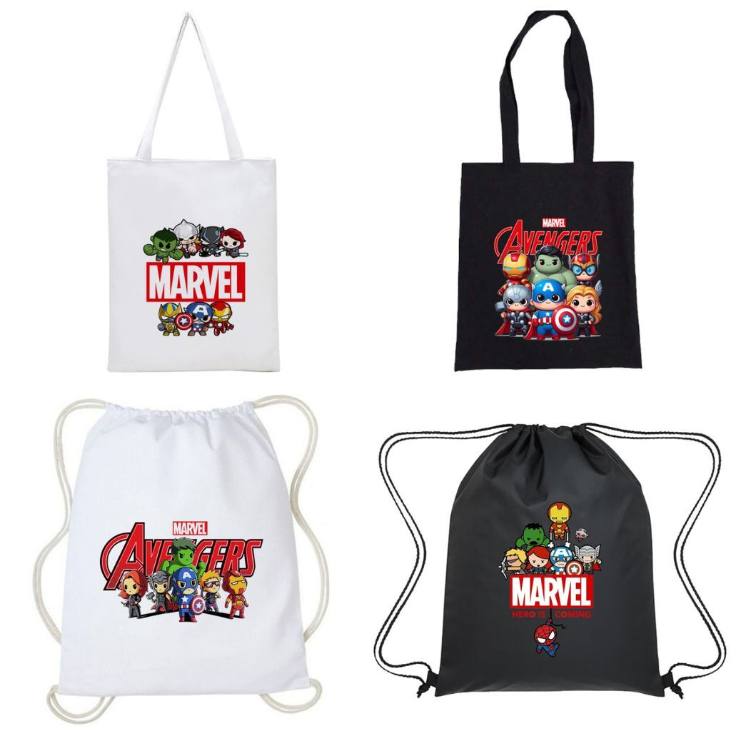 Cute Marvel Avengers Hero Totebag Drawstring Bag Aesthetic Canvas Boys ...