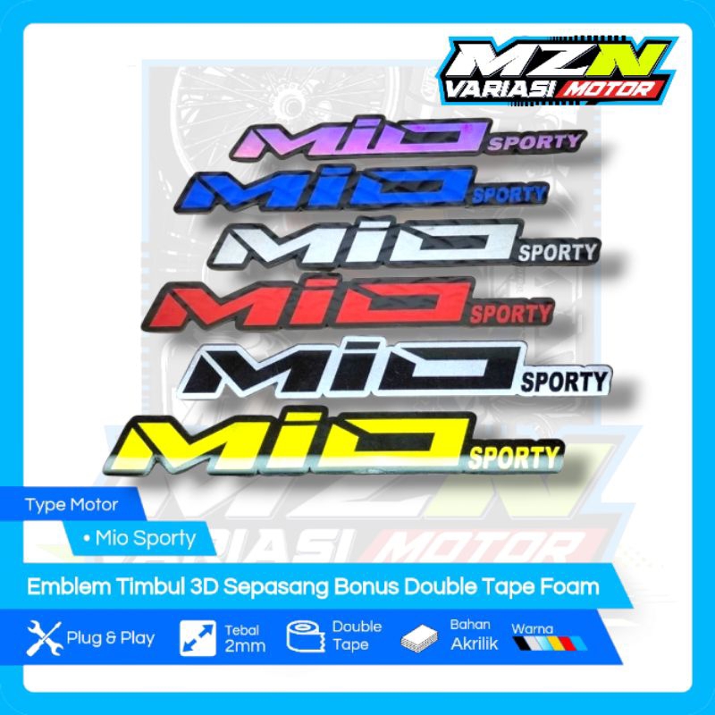 Mio Sporty Emblem Embossed 3D Pair of Acrylic 2 MM Bonus Double Tape ...