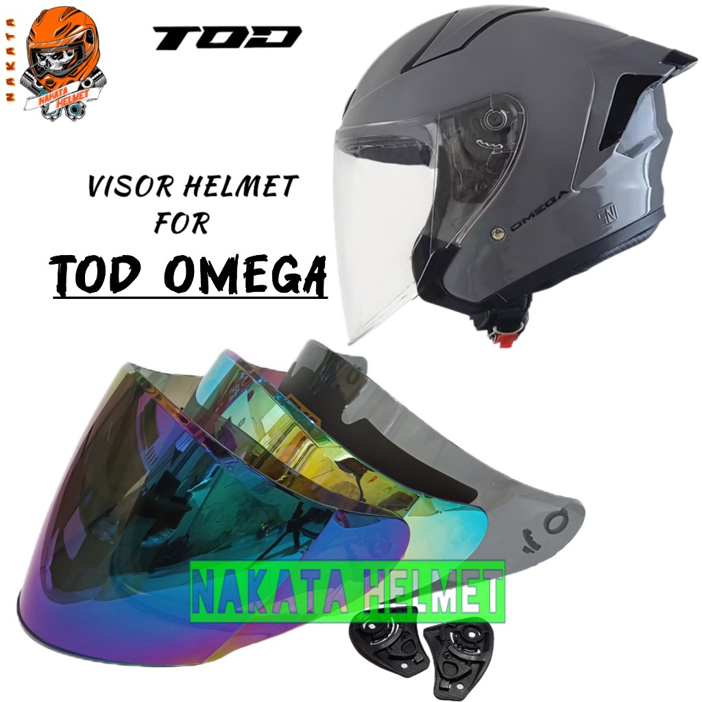 HITAM Tod omega flat visor helmet tod omega helmet clear black red gold ...