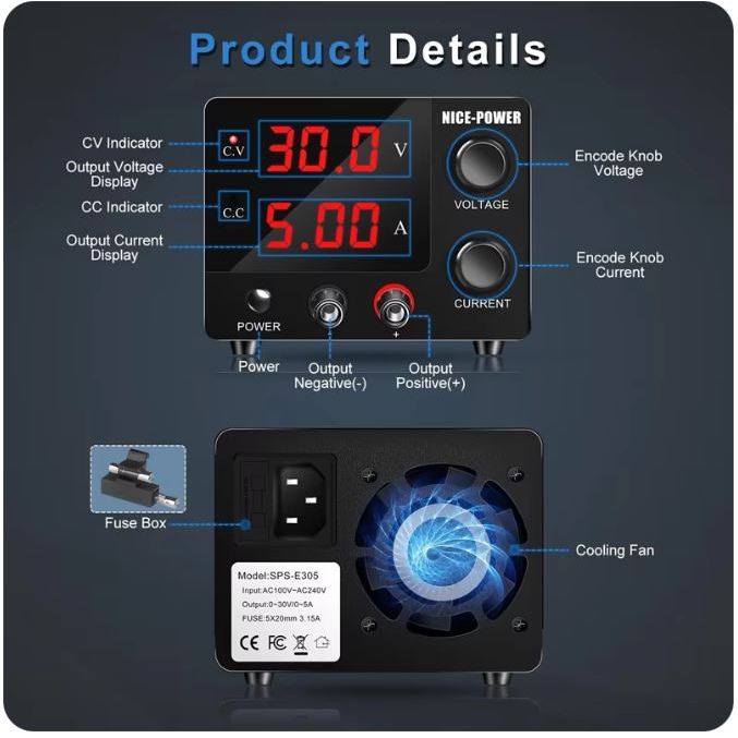 Dc Lab Power Supply Variable Voltage Power Supply 30V 120V 3A 5A 10A ...