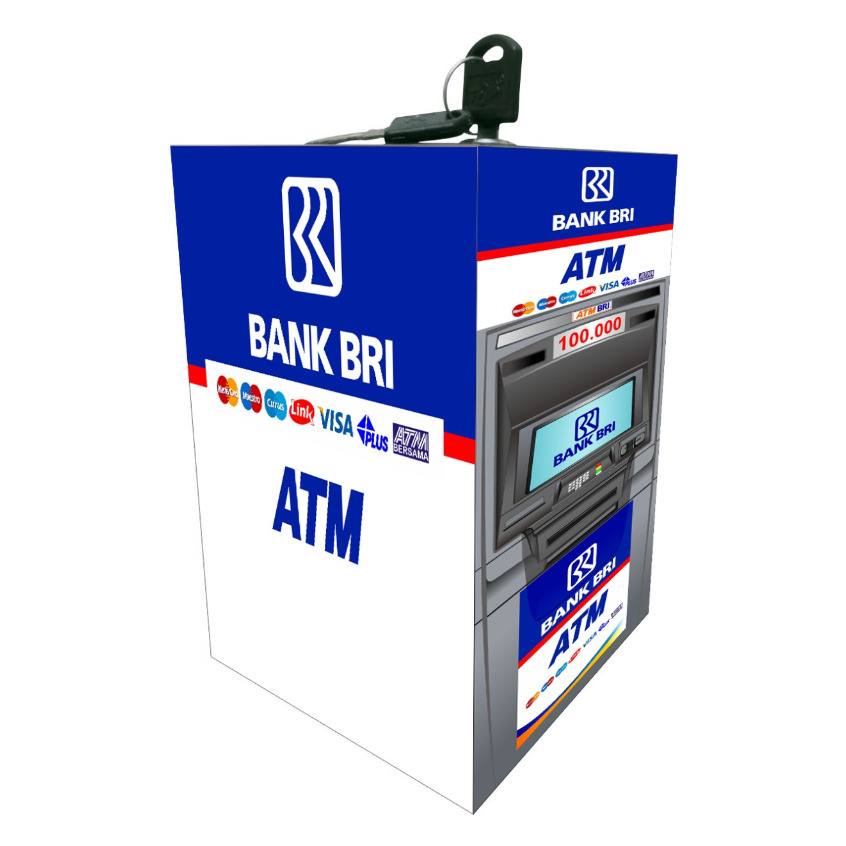 Mini medium size atm bri mandiri bni miniature piggy bank, open and ...