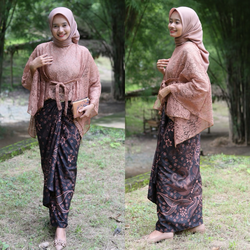 KATUN 5 in 1 BATWING KONDANGAN OUTFIT SET COMPLETE TILLE TOP BOTTOM BATIK SKIRT MODERN KEBAYA ...
