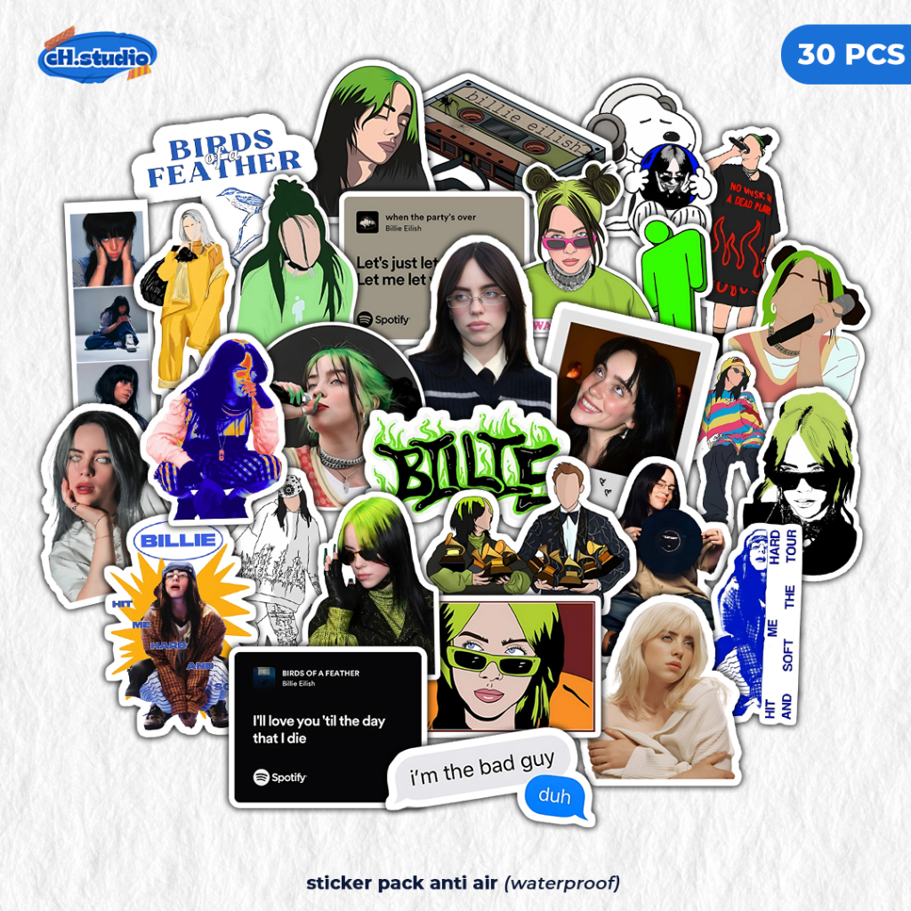 Sticker Pack 30 PCS Billie Eilishers Happier Than Ever Hit Me Hard and ...