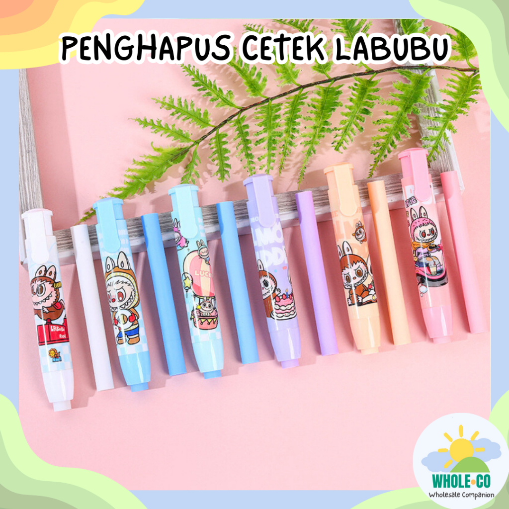Labubu Premium Mechanical Short Eraser Long shape The Monsters Pen Cute ...