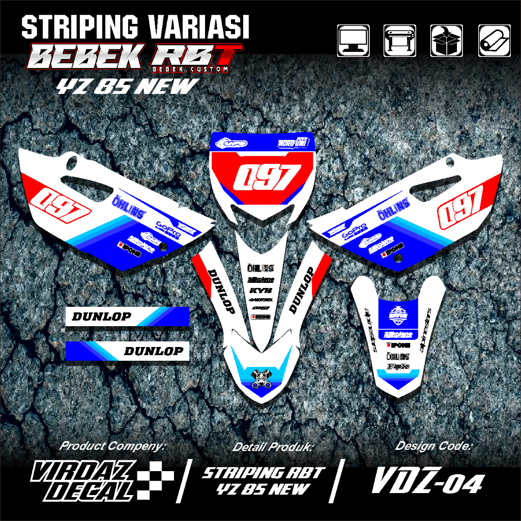 Yamaha YZ 85 Striping Sticker NEW MOTORCYCLE RBT DUCK SUPERMOTO MODIFIC ...